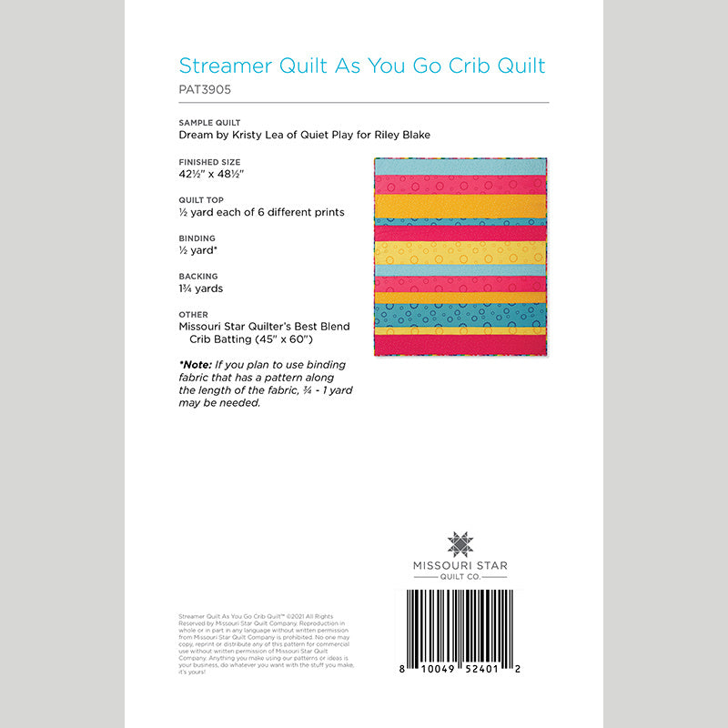 Digital Download - Streamer Quilt As You Go Crib Quilt Pattern by Miss
