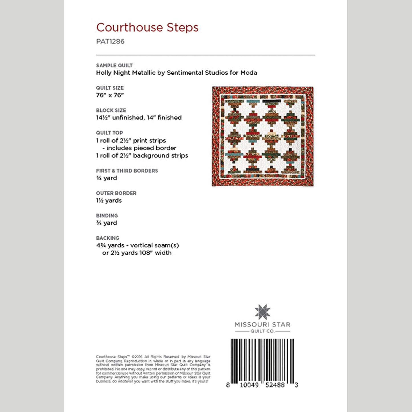 Digital Download - Courthouse Steps Quilt Pattern by Missouri Star