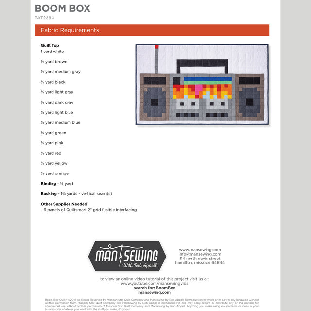 Digital Download - Boom Box Pattern from Man Sewing