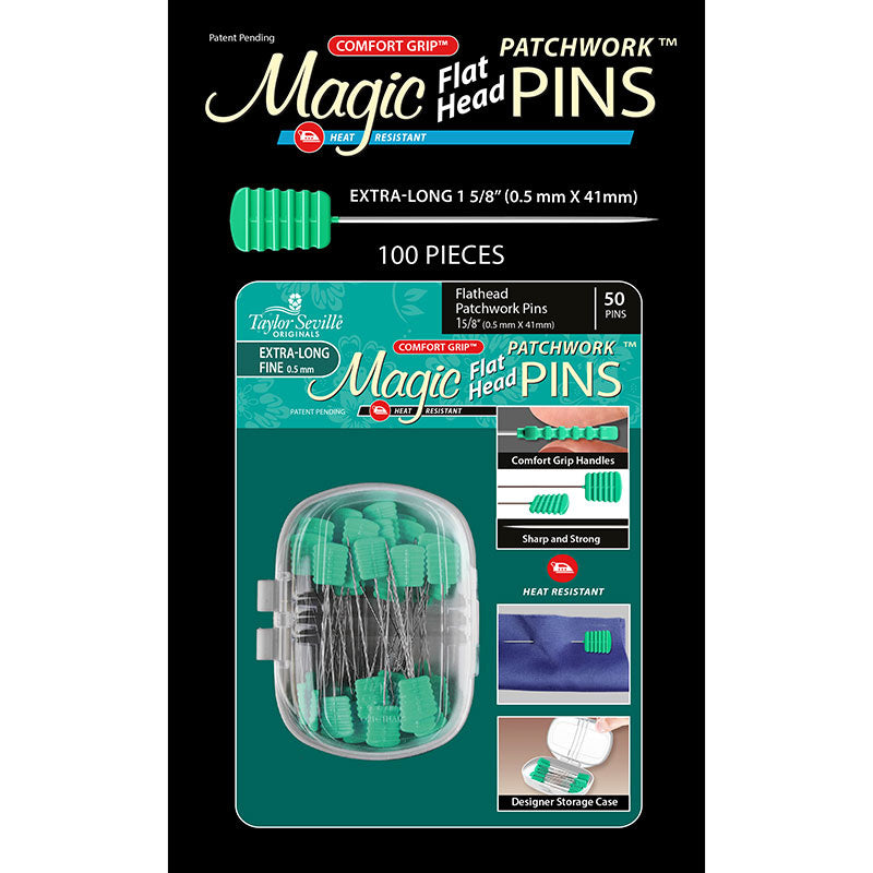 Magic Pins™ Flathead Patchwork Extra Long Fine Pins - 100 count