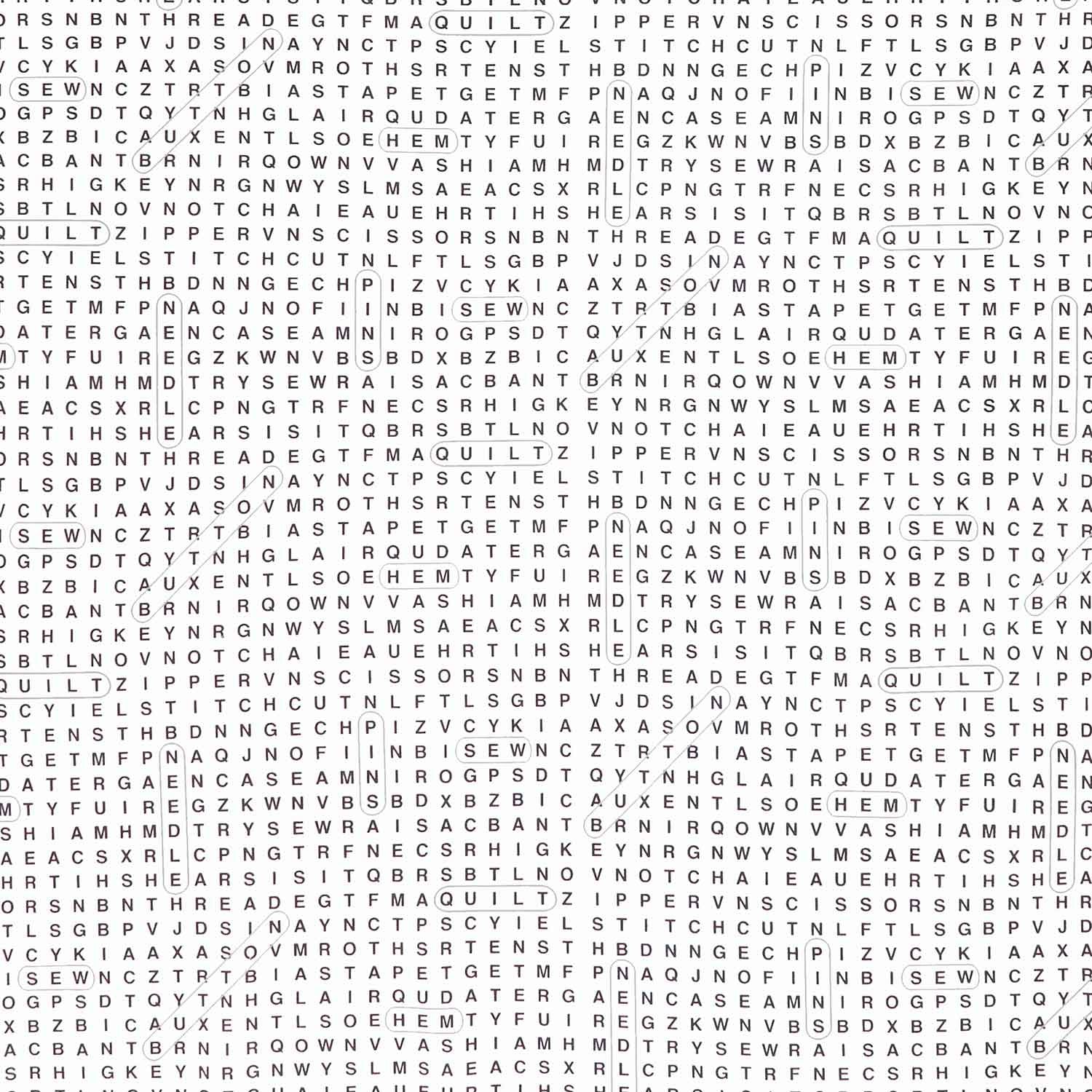 Sew Strong - Sewing Word Search White Yardage