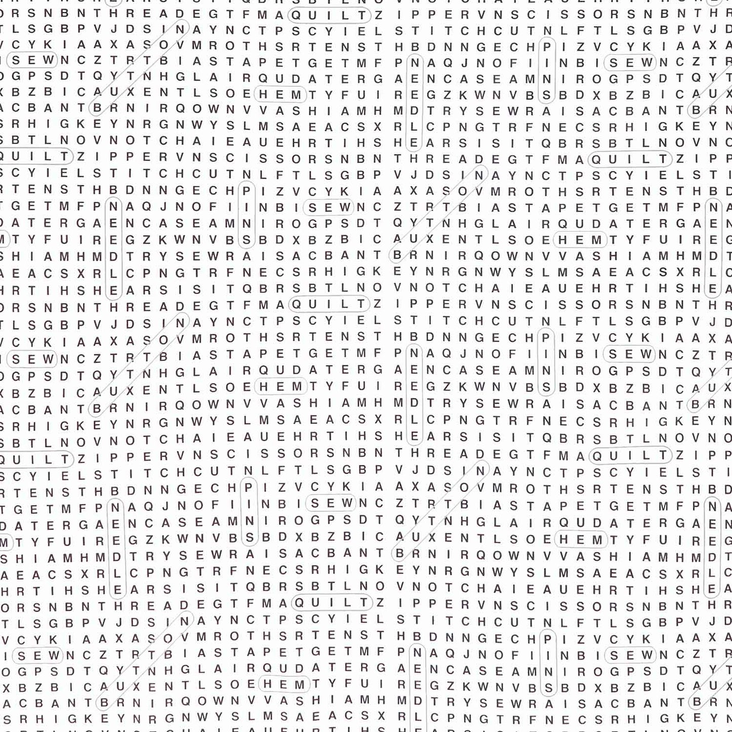 Sew Strong - Sewing Word Search White Yardage