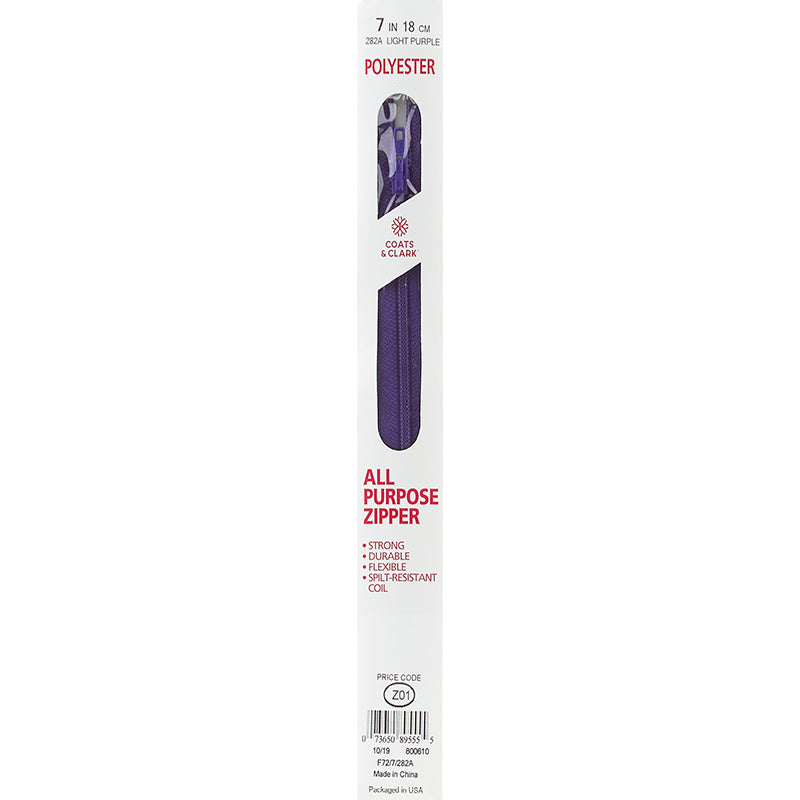 Light Purple 7" Polyester Zipper