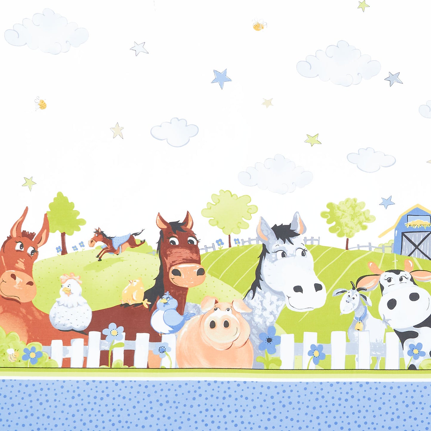 Barnyard Blues - Farm Animal Double Border Denim Yardage