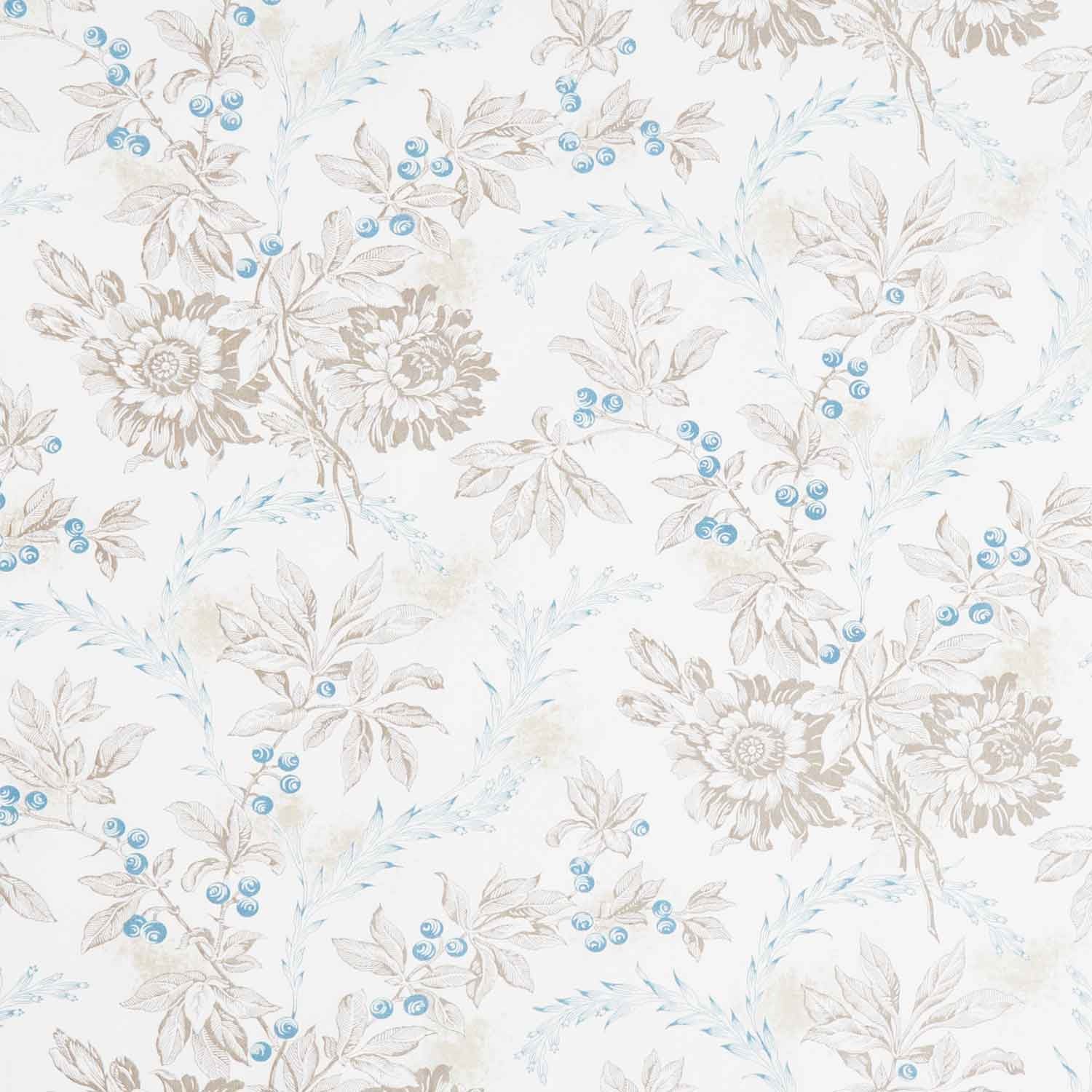 Cocoa Blue - Ruscus Cream Yardage