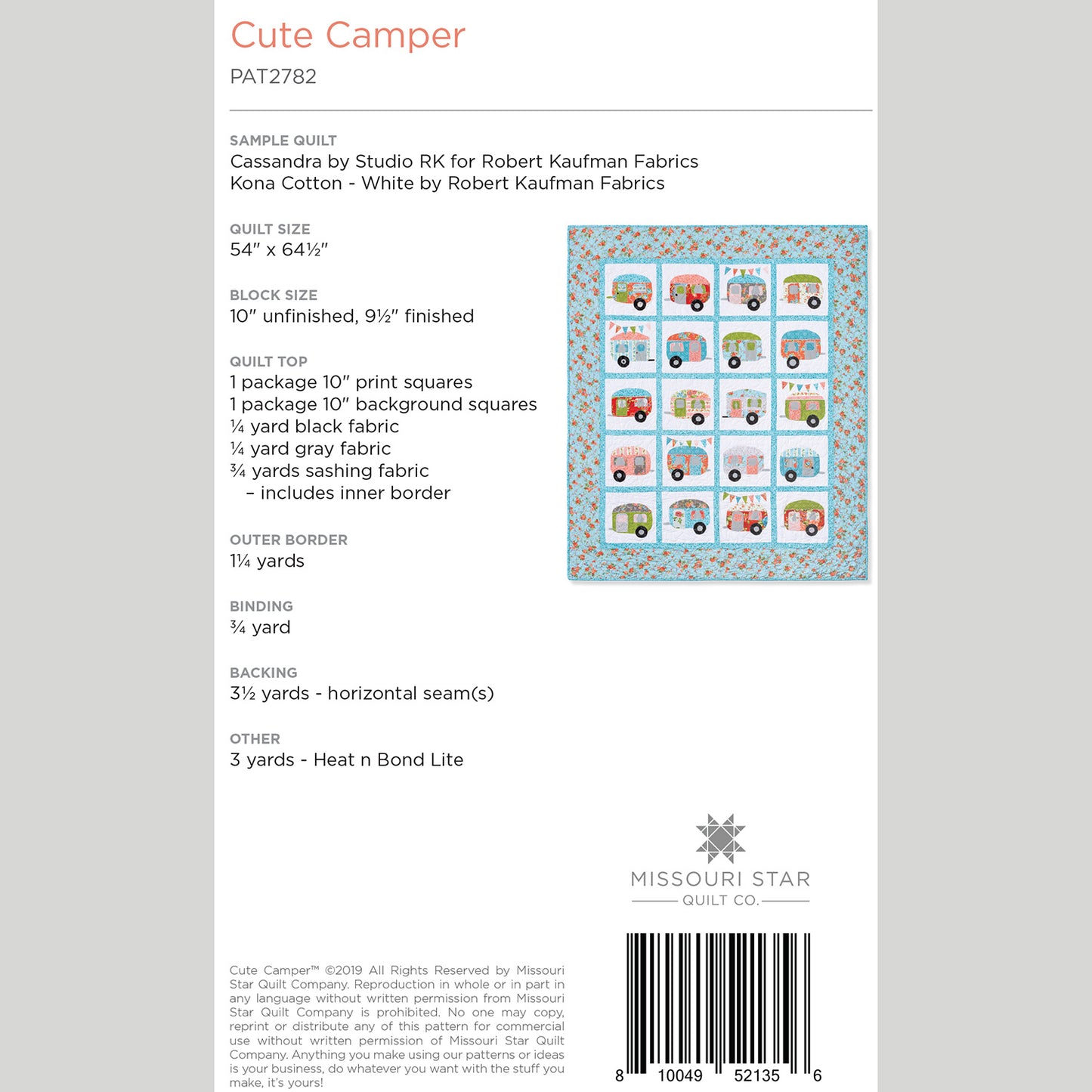 Digital Download - Cute Camper Quilt Pattern by Missouri Star