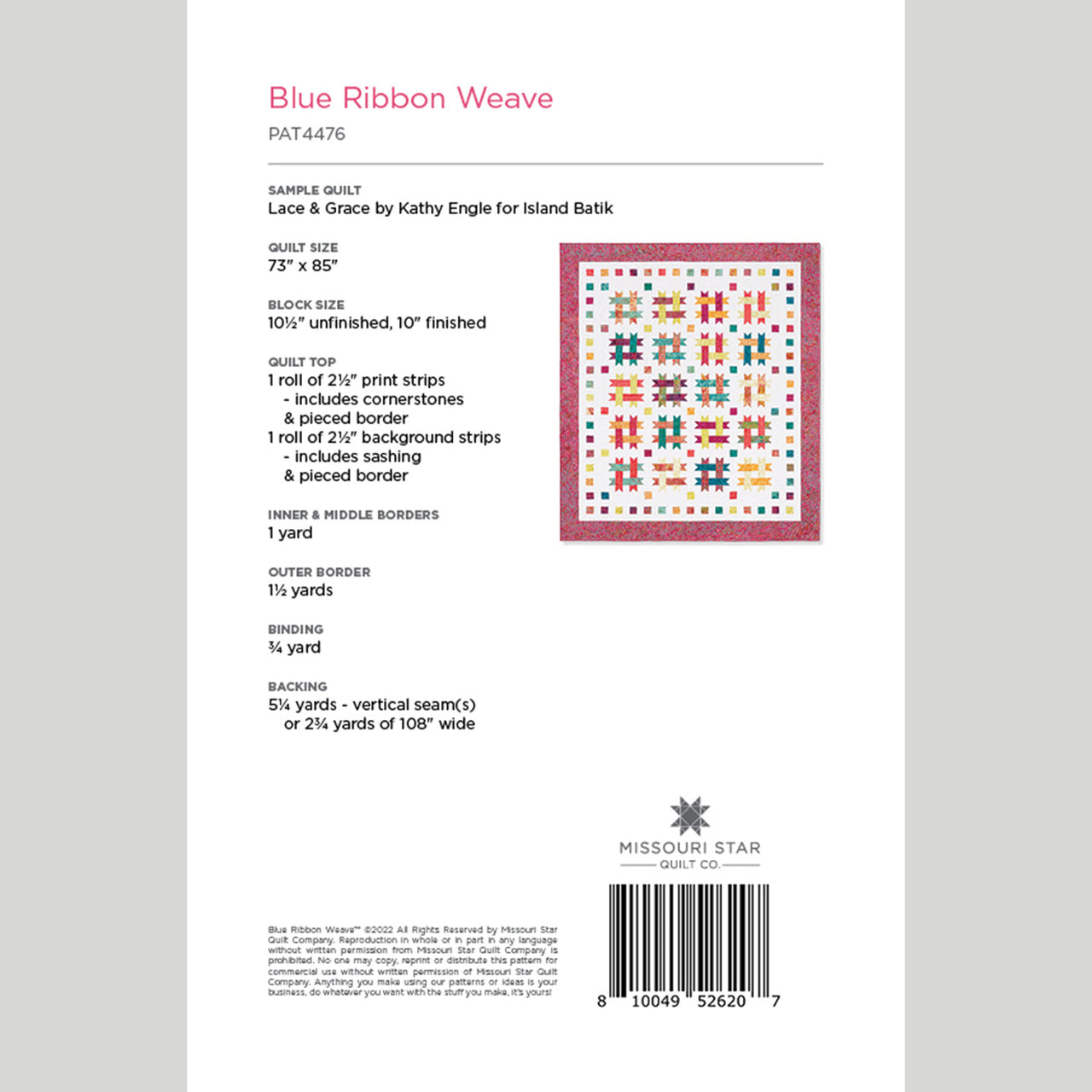 Digital Download - Blue Ribbon Weave Quilt Pattern by Missouri Star