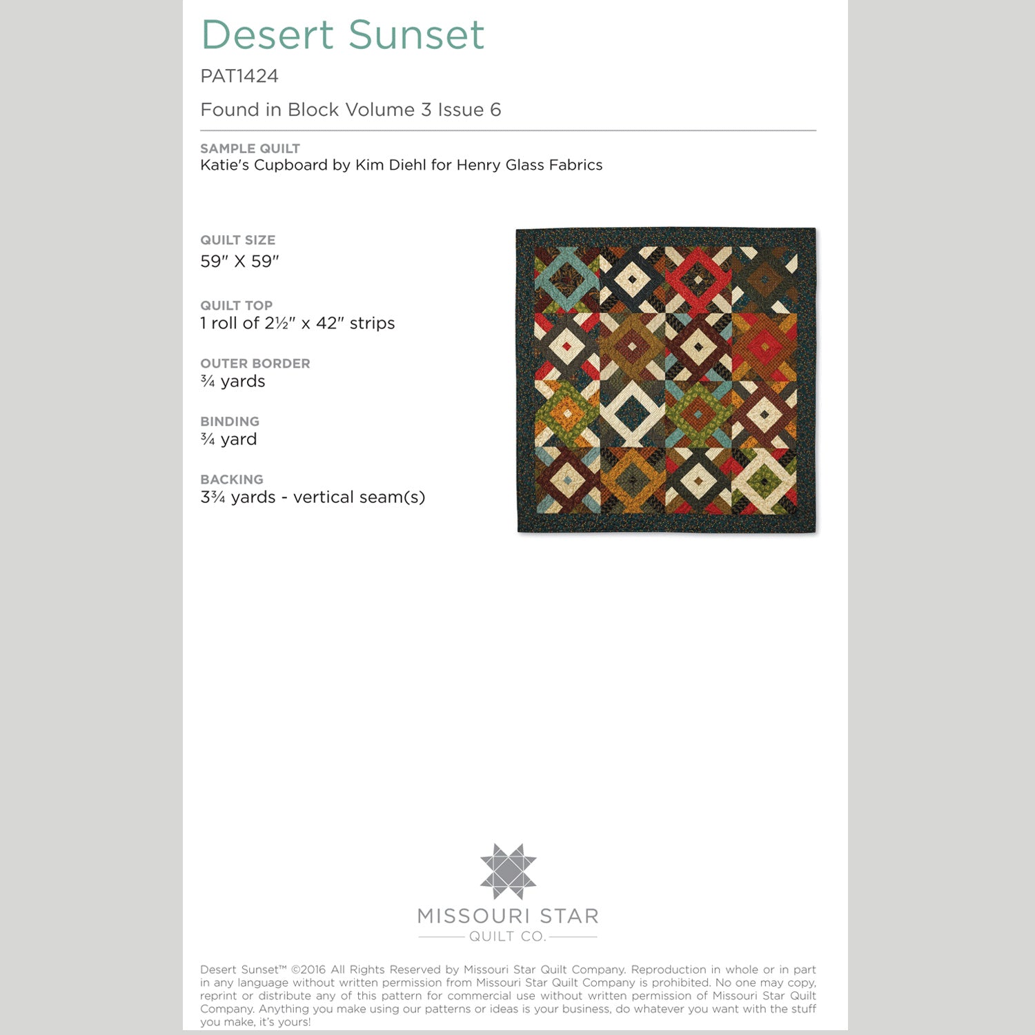 Digital Download - Desert Sunset Quilt Pattern by Missouri Star