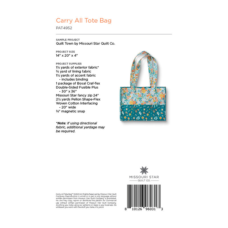 Carry All Tote Bag Pattern by Missouri Star