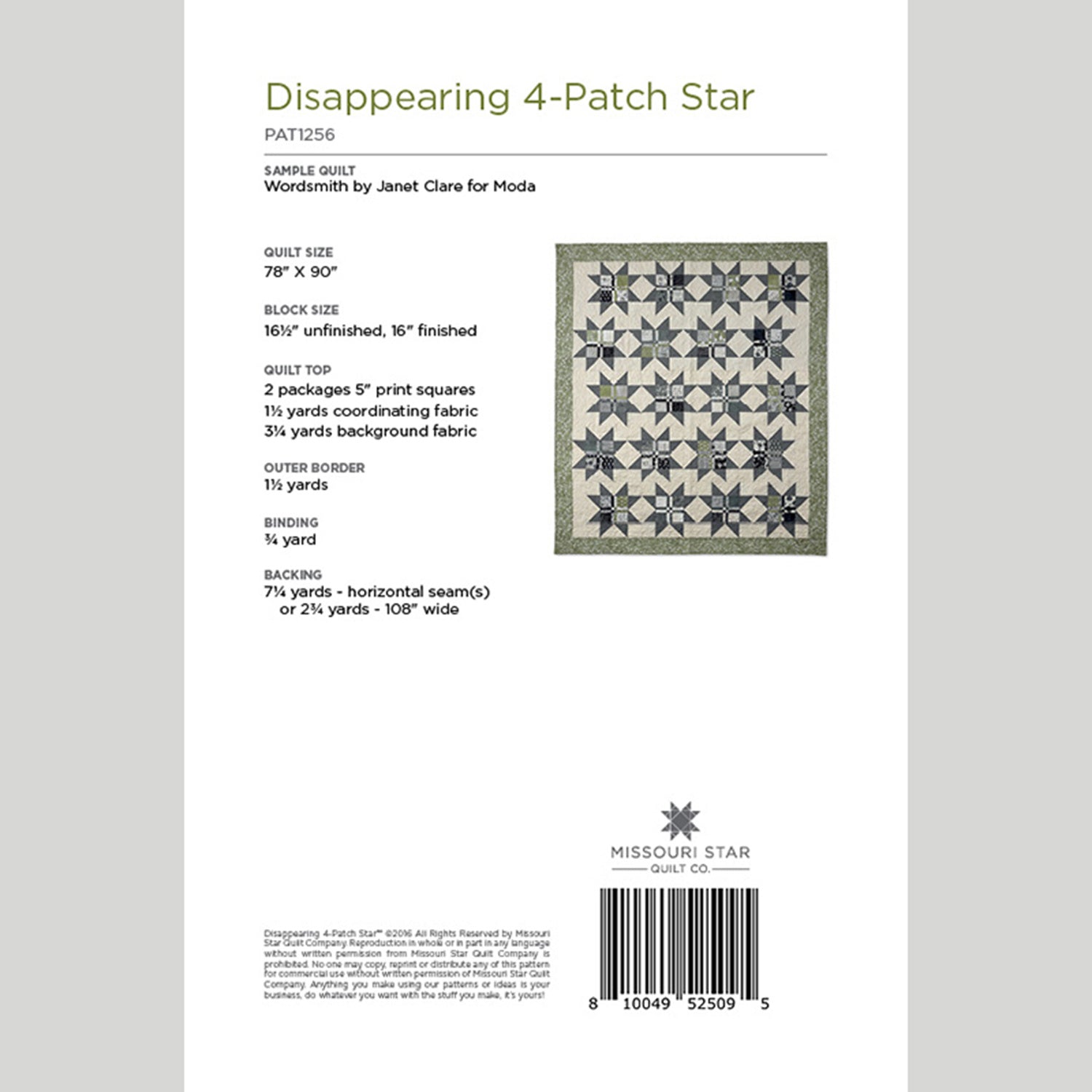 Digital Download - Disappearing 4 Patch Star Quilt Pattern by Missouri
