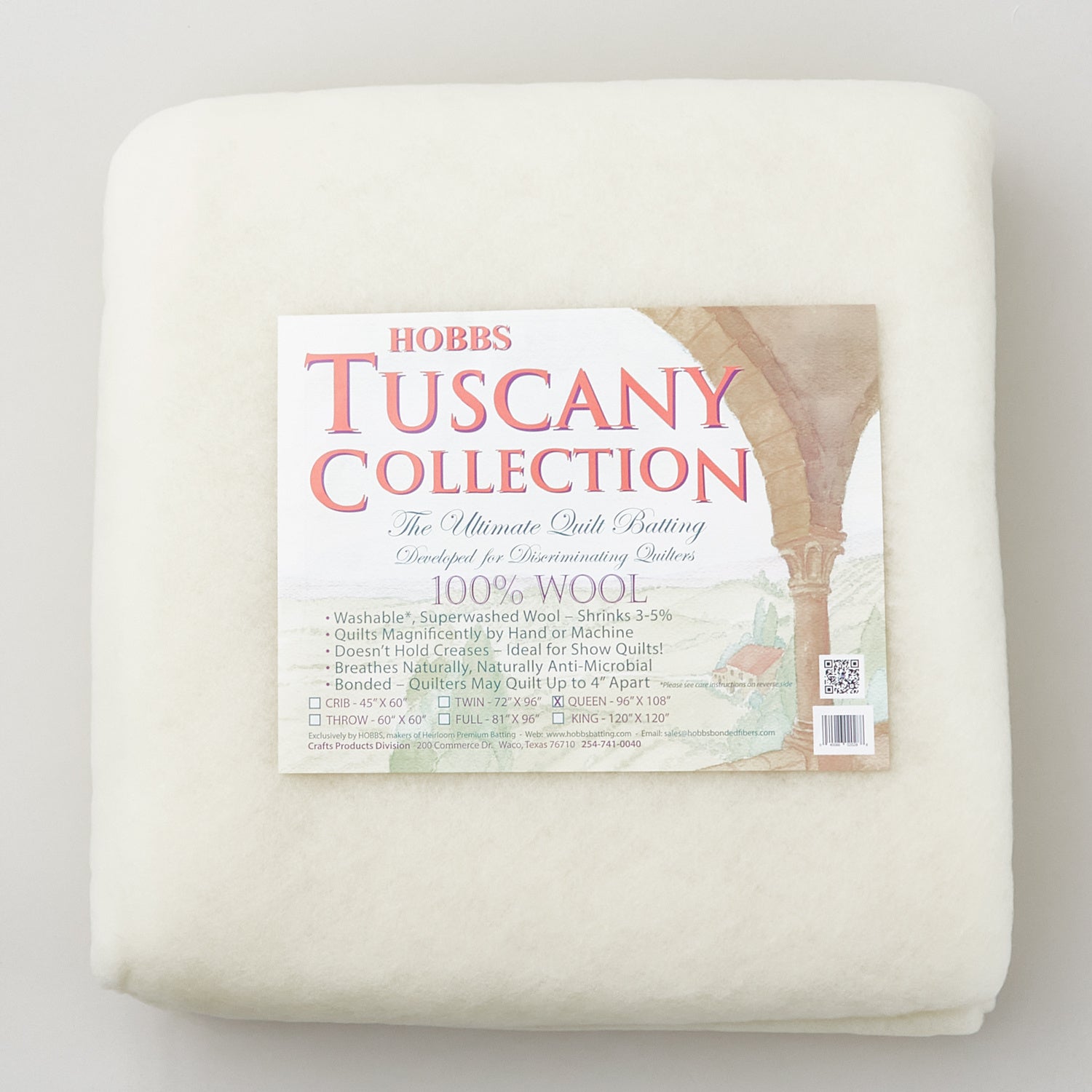 Hobbs Tuscany 100% Wool Batting - Queen 96" x 108"