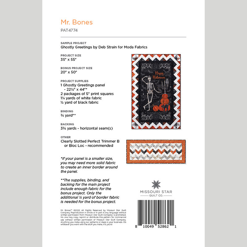 Digital Download - Mr. Bones Quilt Pattern by Missouri Star