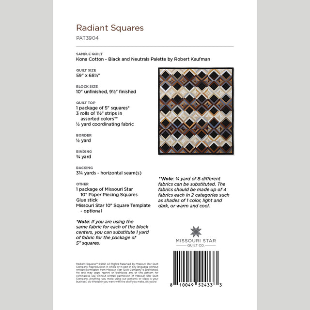 Digital Download - Radiant Squares Quilt Pattern by Missouri Star