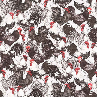 Proud Rooster - Packed Roosters Ivory Yardage