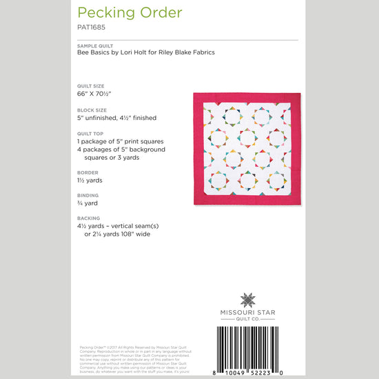 Digital Download - Pecking Order Quilt Pattern by Missouri Star