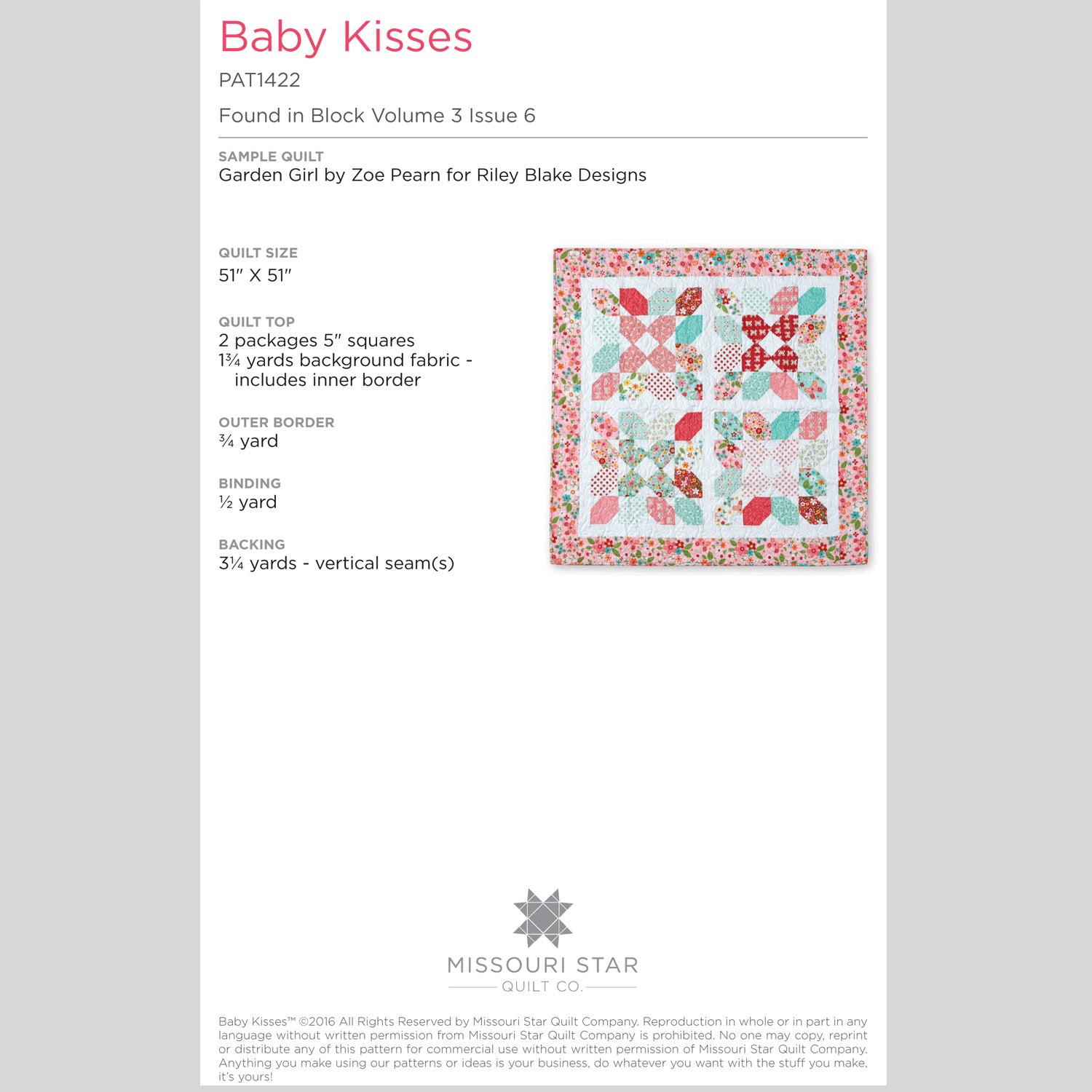 Digital Download - Baby Kisses Quilt Pattern by Missouri Star