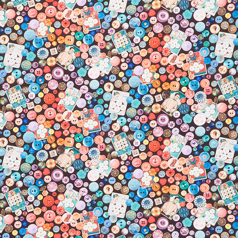Vintage Sewing Stash - Push My Buttons Black Yardage