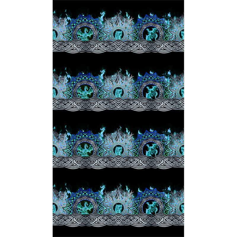 Dragons - Flame Border Blue Yardage