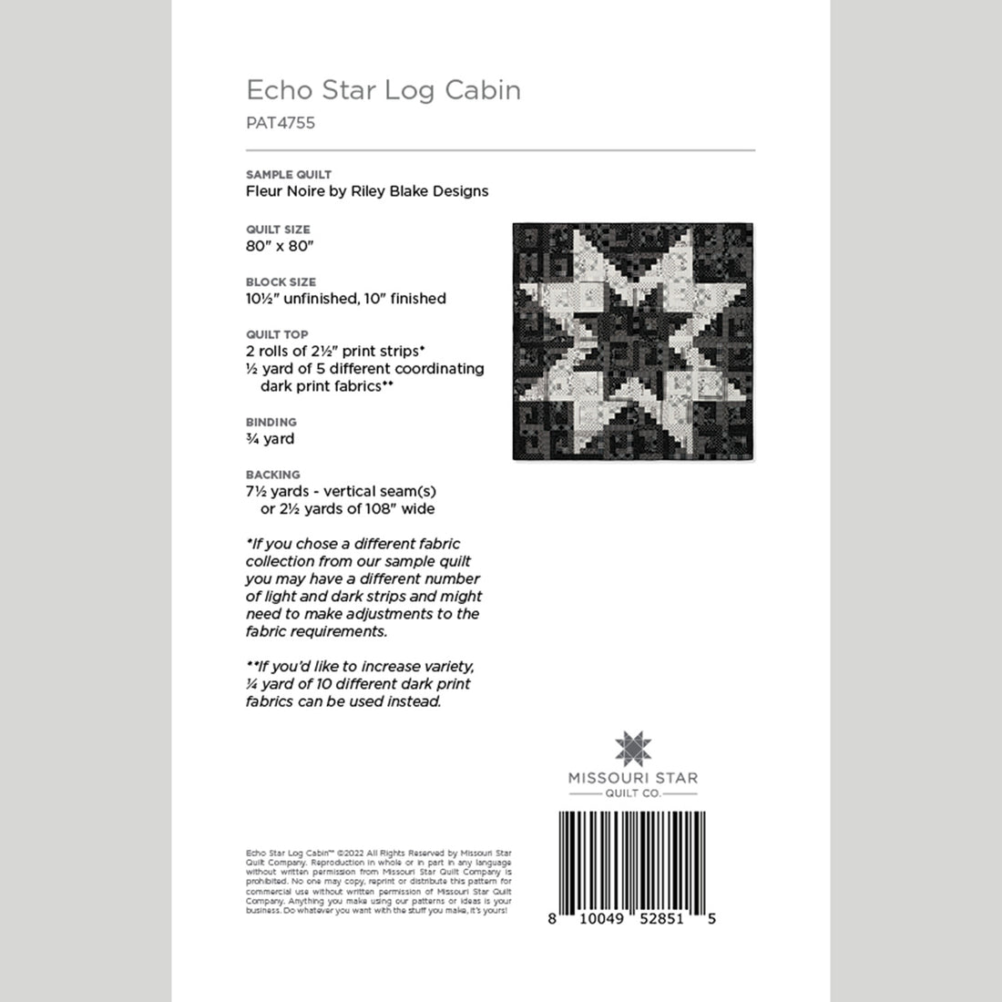 Digital Download - Echo Star Log Cabin Quilt Pattern by Missouri Star