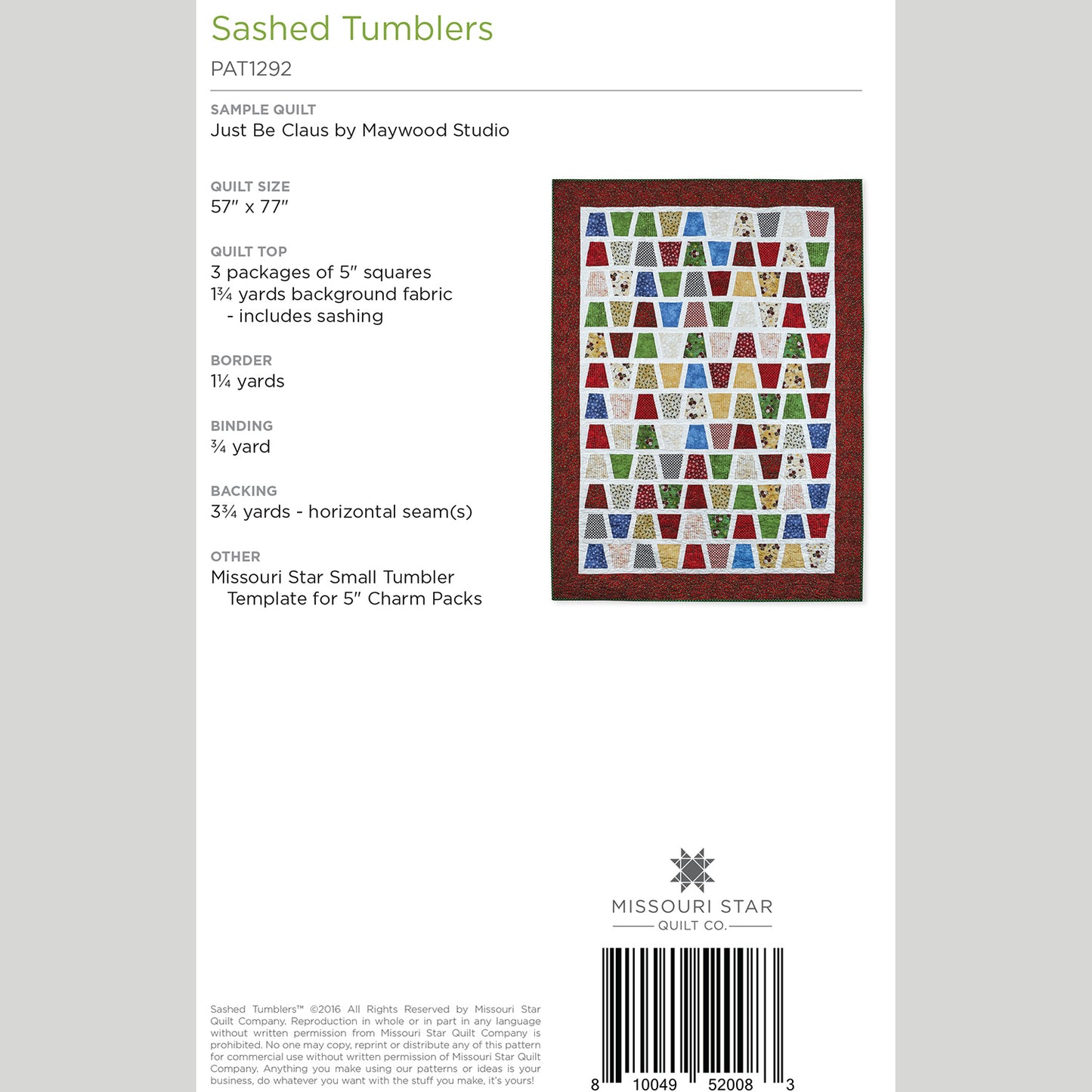 Digital Download - Sashed Tumblers Quilt Pattern by Missouri Star