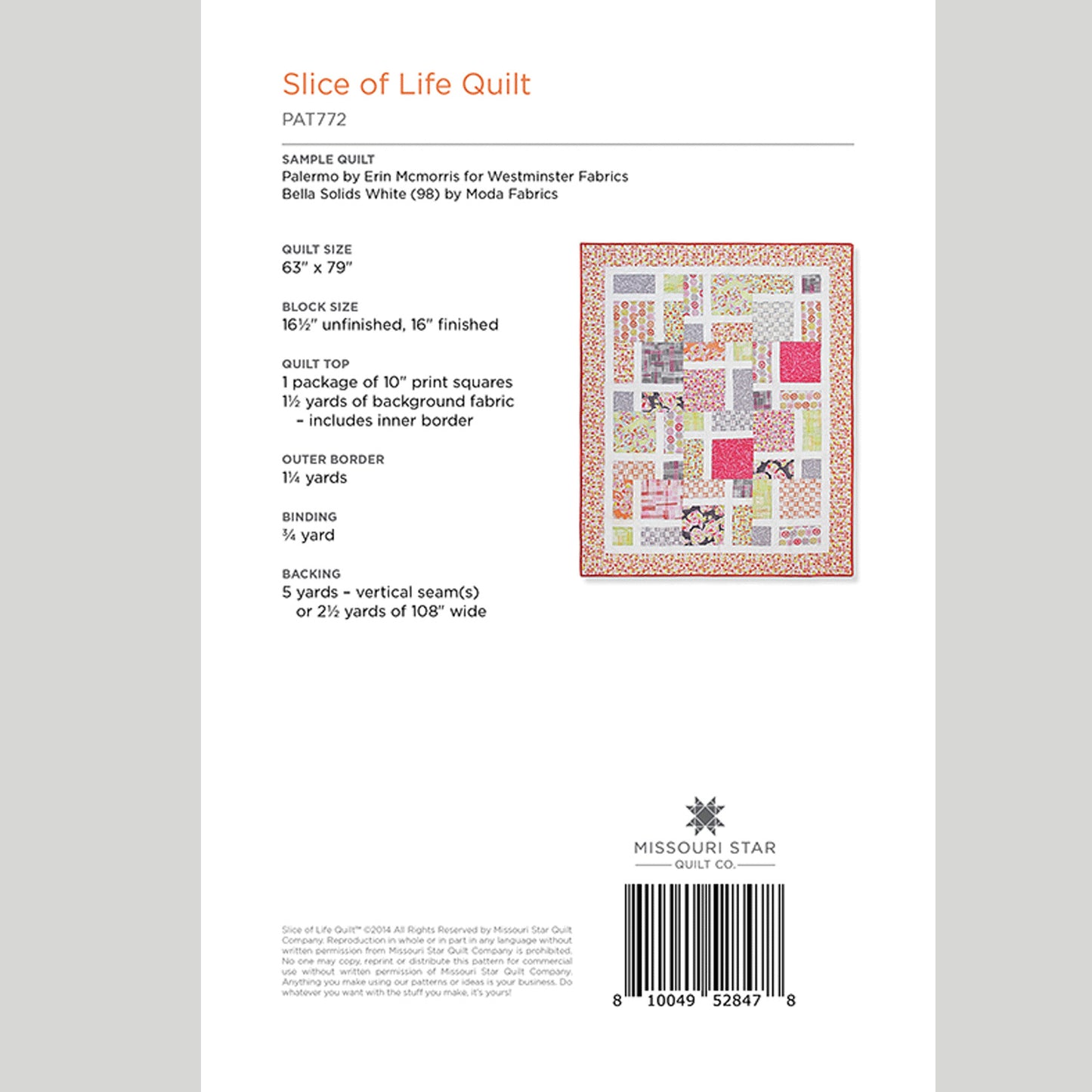 Digital Download - Slice of Life Quilt Pattern by Missouri Star