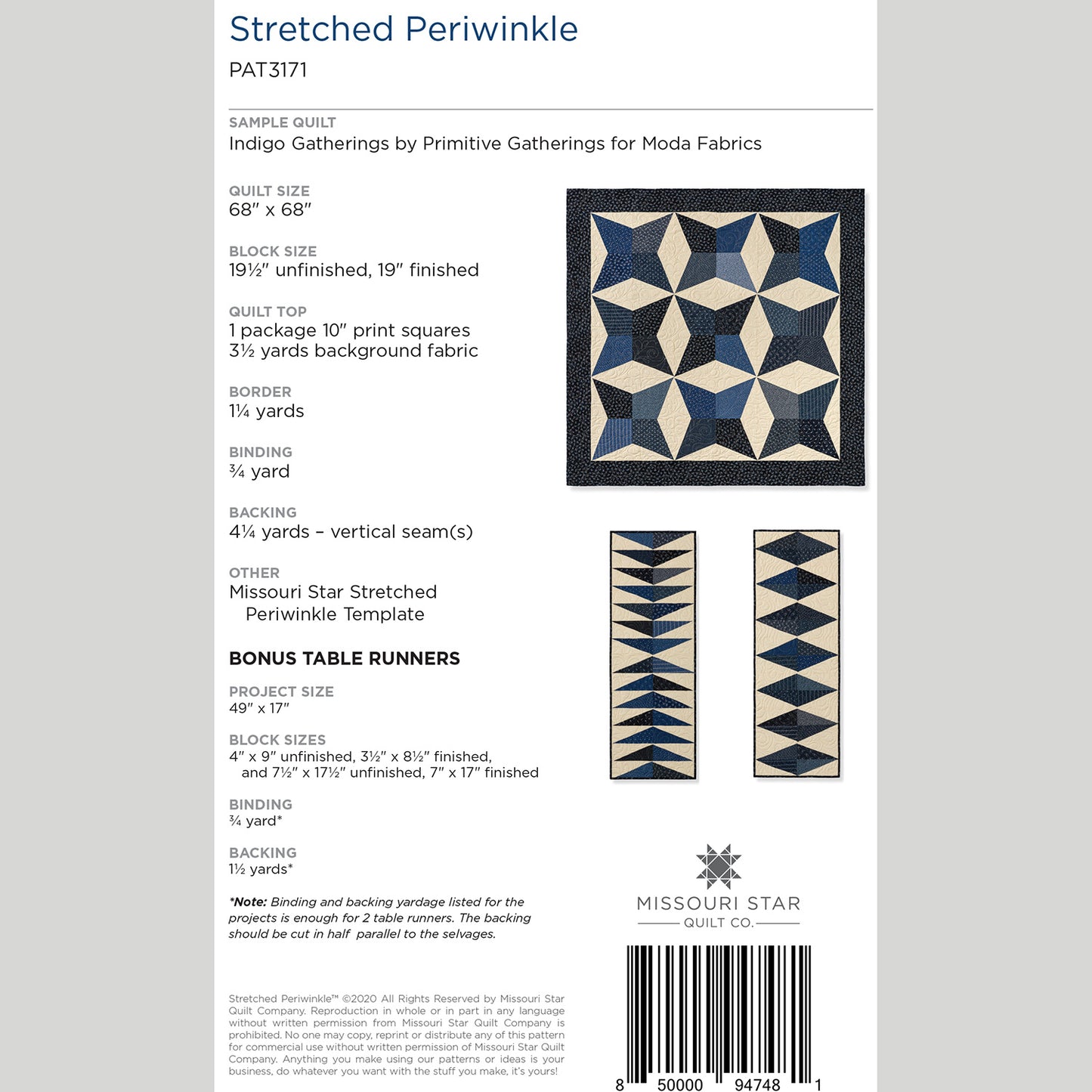 Digital Download - Stretched Periwinkle Quilt Pattern by Missouri Star