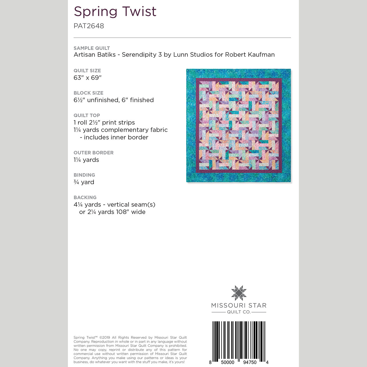 Digital Download - Spring Twist Quilt Pattern by Missouri Star
