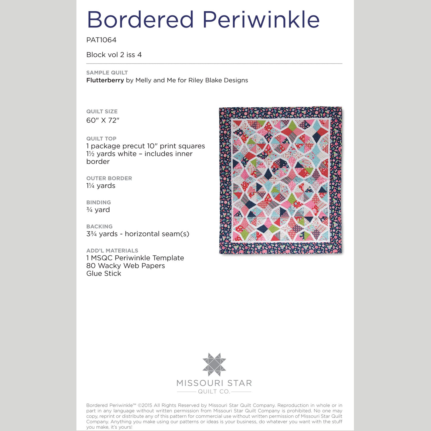 Digital Download - Bordered Periwinkle Quilt Pattern by Missouri Star