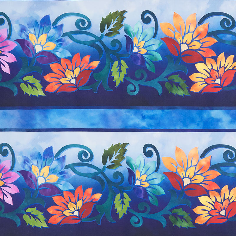 Prism - Border Stripe Blue Digitally Printed Yardage