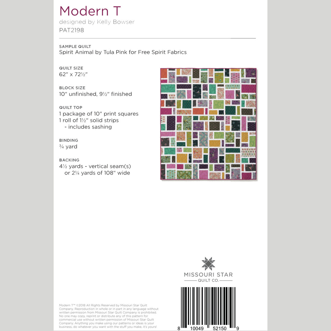 Digital Download - Modern T Quilt Pattern by Missouri Star