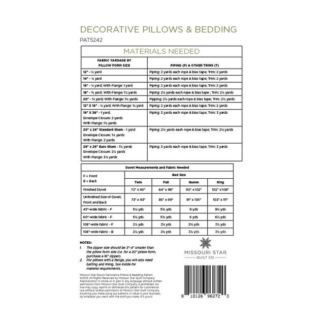 Missouri Star Basics: Decorative Pillows and Bedding Pattern