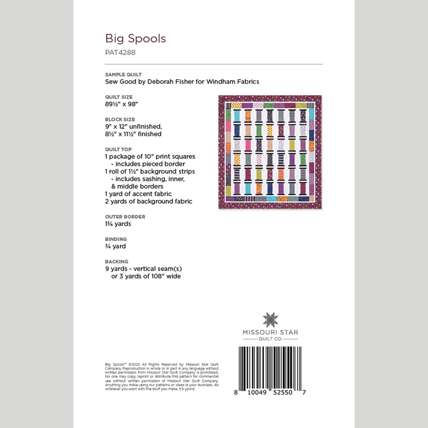Digital Download - Big Spools Quilt Pattern by Missouri Star