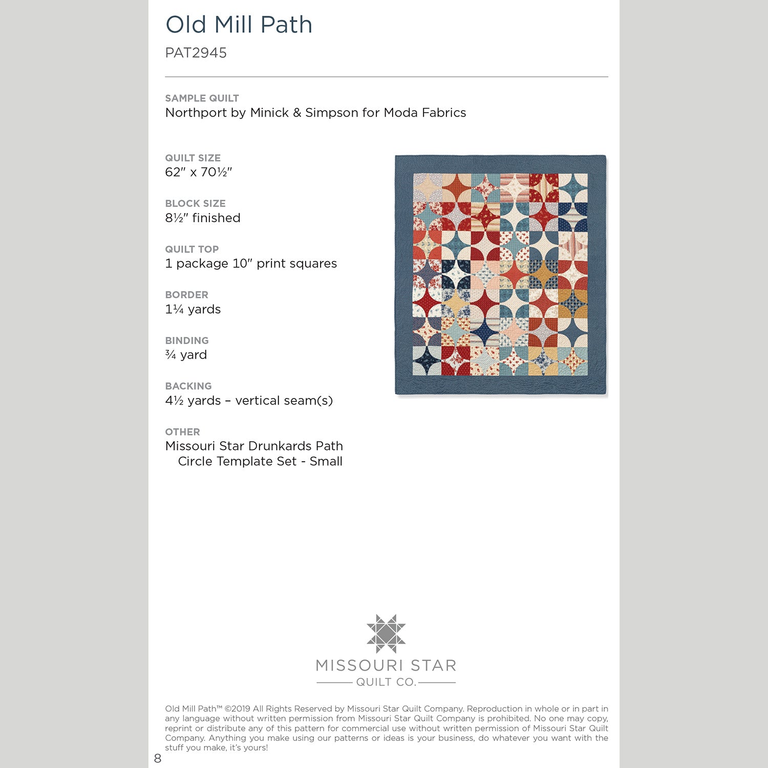 Digital Download - Old Mill Path Quilt Pattern by Missouri Star