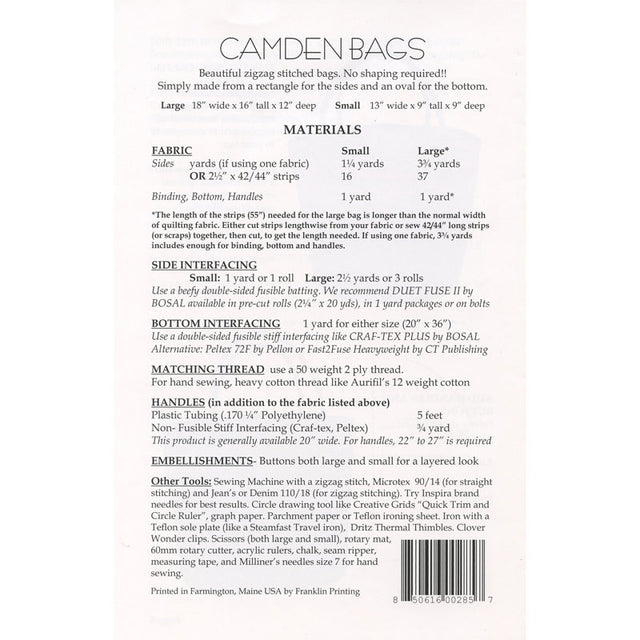Camden Bags Pattern Plus Handles Kit