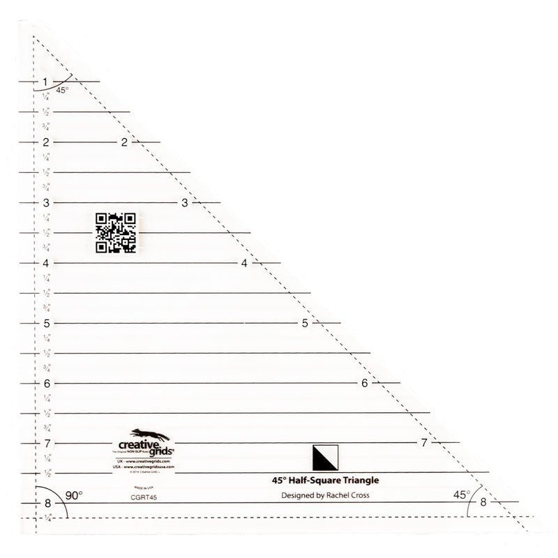 Creative Grids 45 Degree Half-Square Triangle 8-1/2in Quilt Ruler
