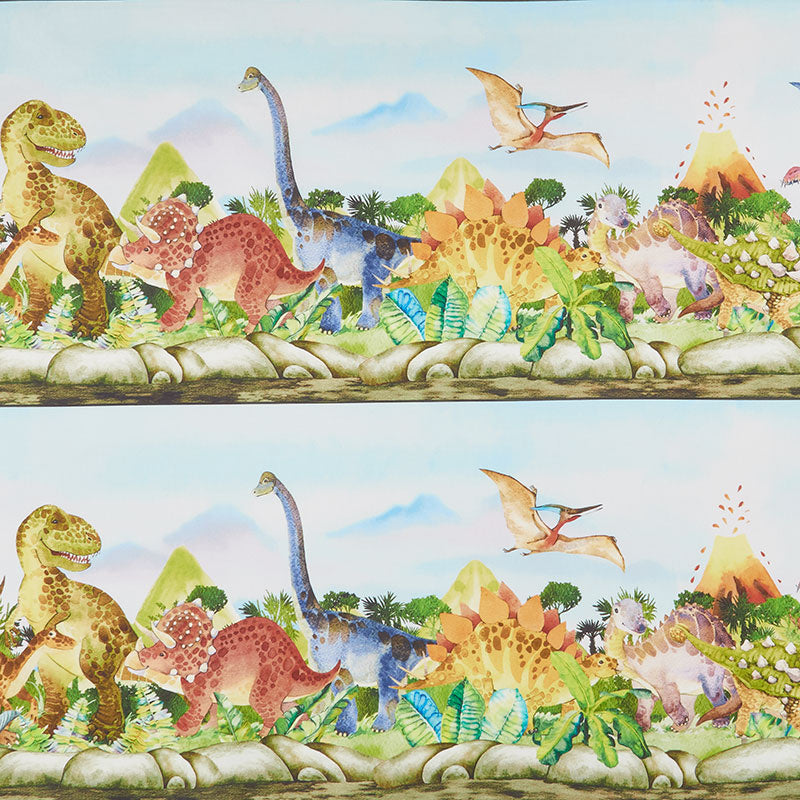 Dinosaur Friends - Dino Border Stripe Multi Yardage