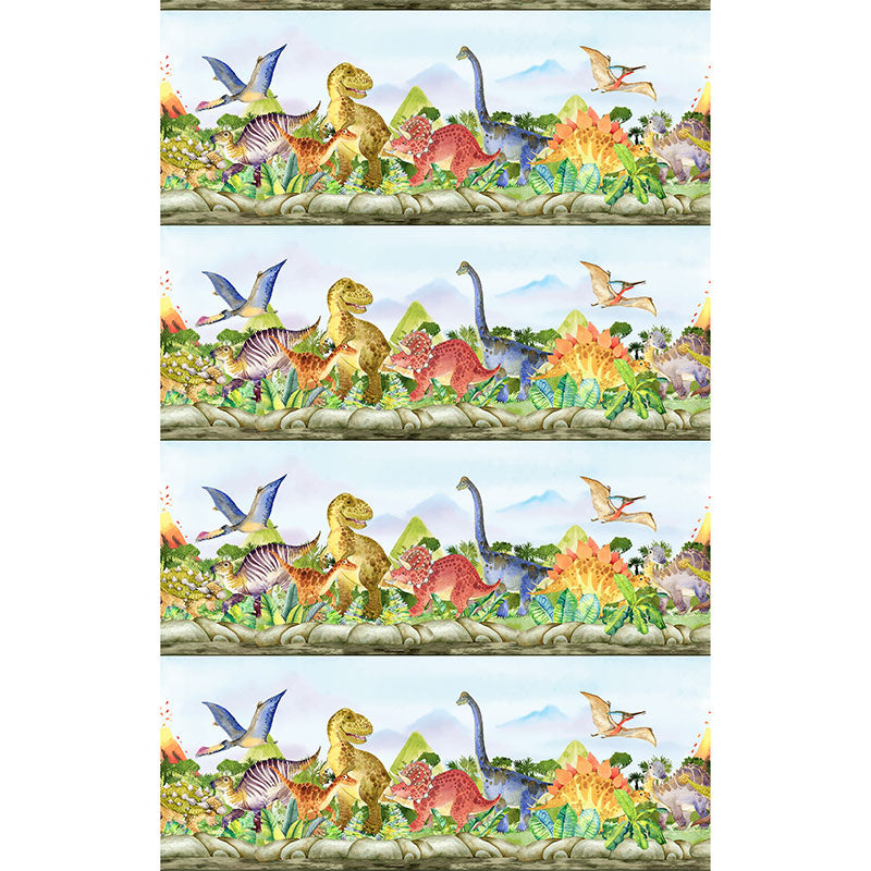 Dinosaur Friends - Dino Border Stripe Multi Yardage