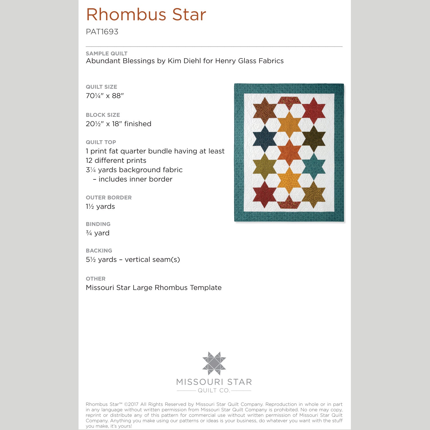 Digital Downlaod - Rhombus Star Quilt Pattern by Missouri Star