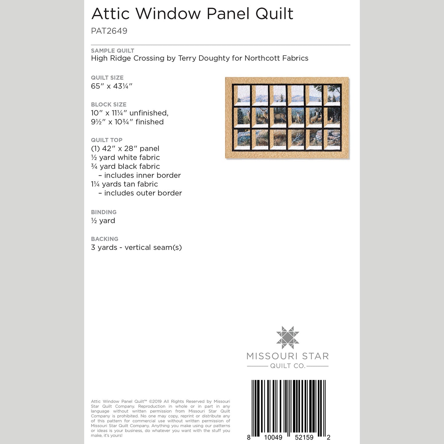 Digital Download - Attic Window Panel Quilt Pattern by Missouri Star