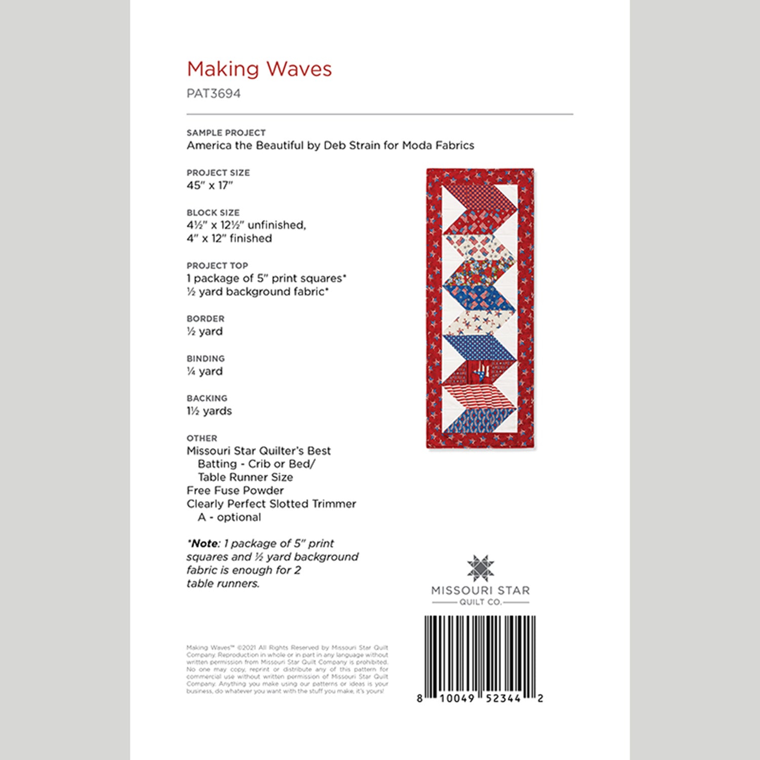 Digital Download - Making Waves Table Runner Pattern by Missouri Star