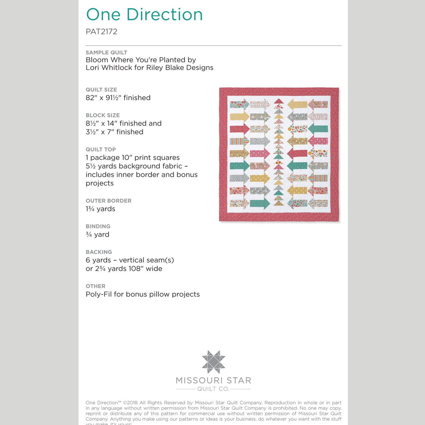 Digital Download - One Direction Quilt Pattern by Missouri Star