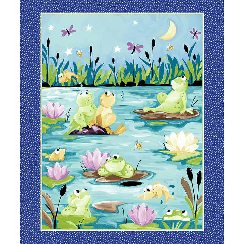 Paul's Pond - Frog Quilt Navy Panel