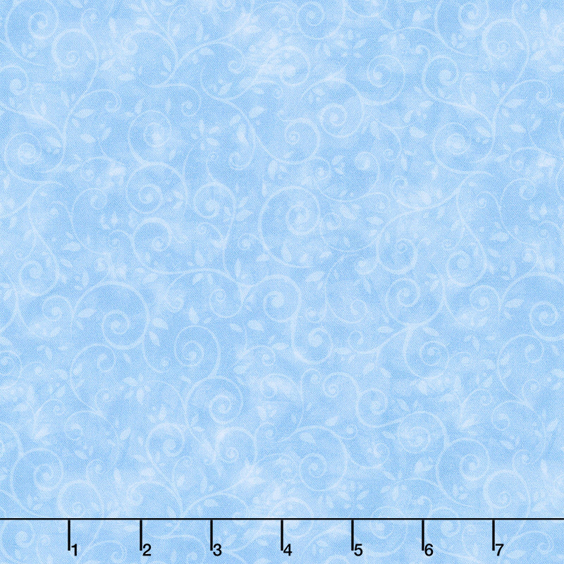 Pansy Paradise - Leafy Vine With Swirls Blue Yardage