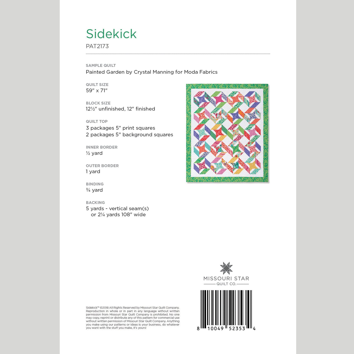 Digital Download - Sidekick Quilt Pattern by Missouri Star