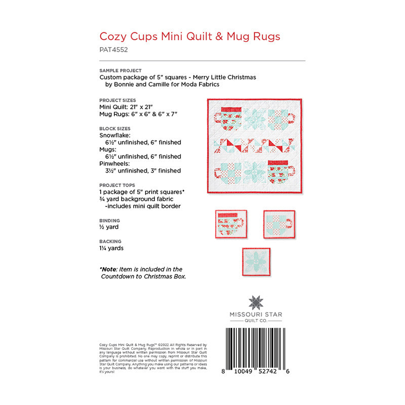 Cozy Cups Mini Quilt and Mug Rugs Pattern by Missouri Star