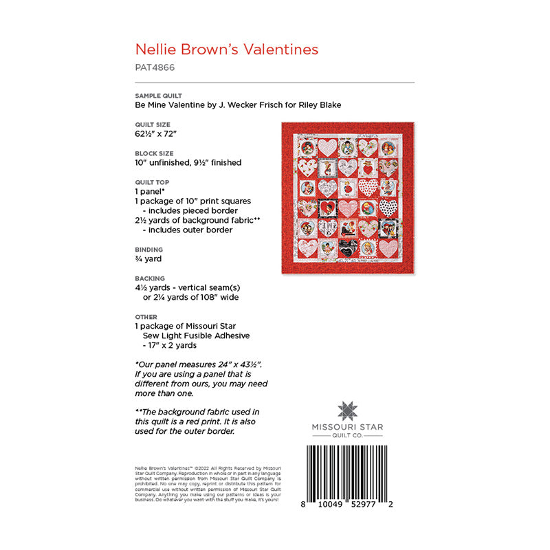 Nellie Brown's Valentines Quilt Pattern by Missouri Star