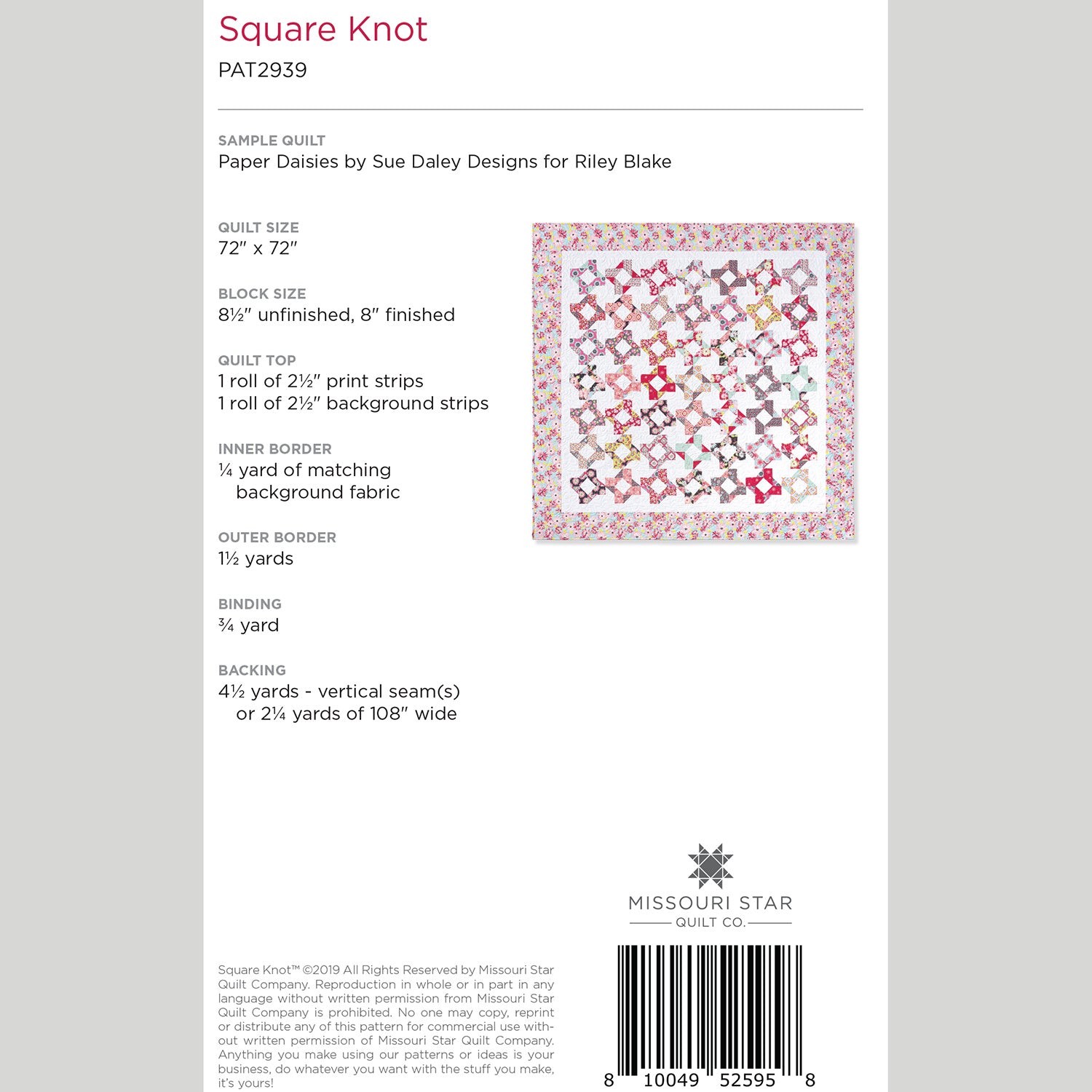 Digital Download - Square Knot Quilt Pattern by Missouri Star