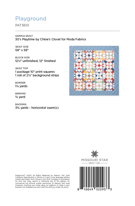 Digital Download - Playground Quilt Pattern by Missouri Star