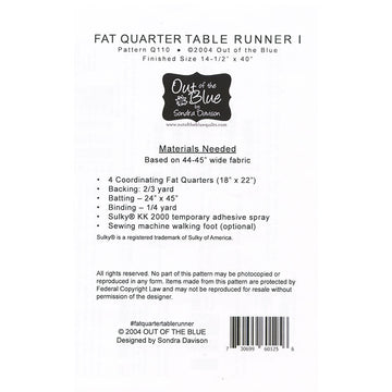 Fat Quarter Table Runner Pattern