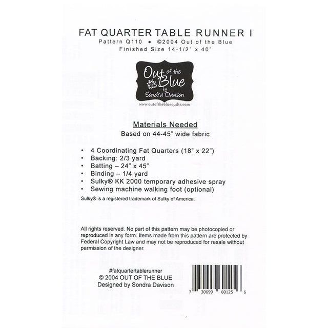Fat Quarter Table Runner Pattern